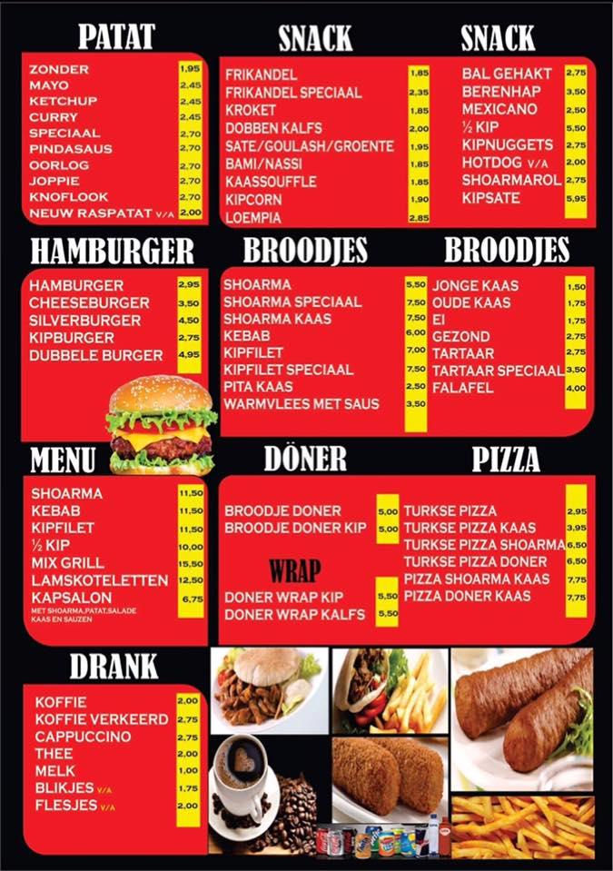 Menu at Silver Grill, Amsterdam