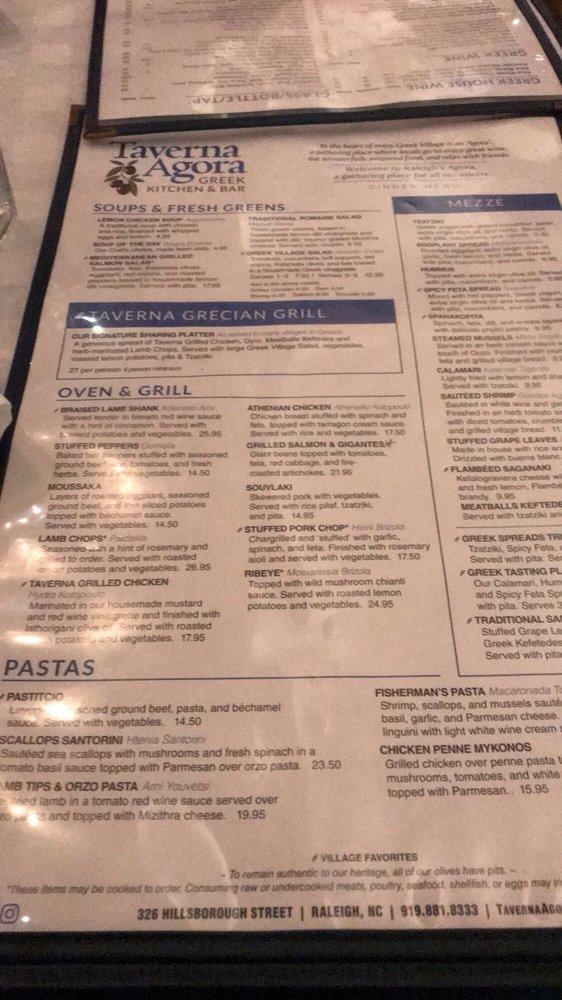 Menu at Taverna Agora Greek Kitchen & Bar, Raleigh, 326 Hillsborough St