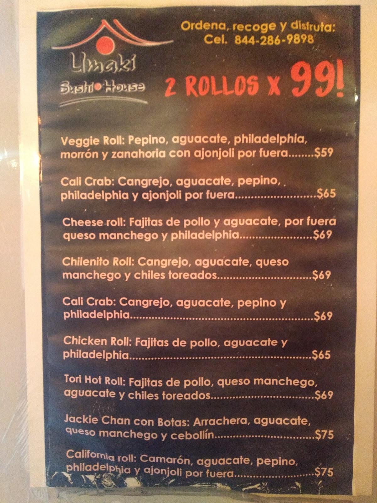 Carta del restaurante Umaki sushi house, Saltillo, Calle Mariano ...