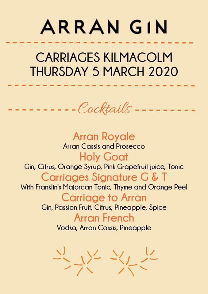 Menu at Carriages pub & bar, Kilmacolm
