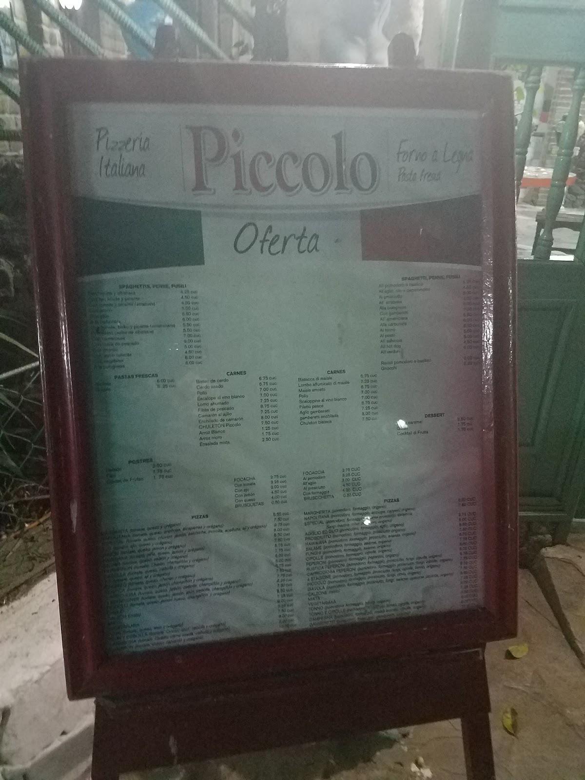 Menu at Il Piccolo restaurant, Havana, Guanabo 5ta La Habana
