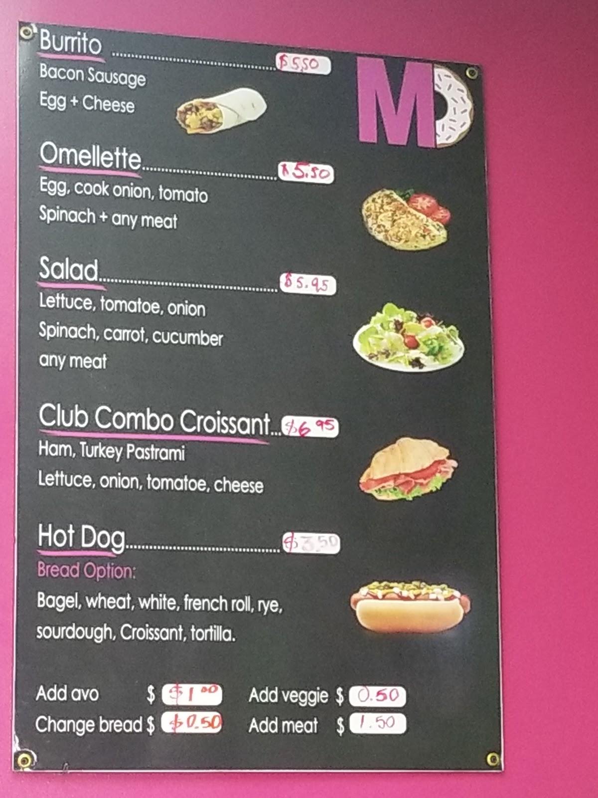 Menu at Michelle's Donuts cafe, Los Angeles, 1/2 Roscoe Blvd