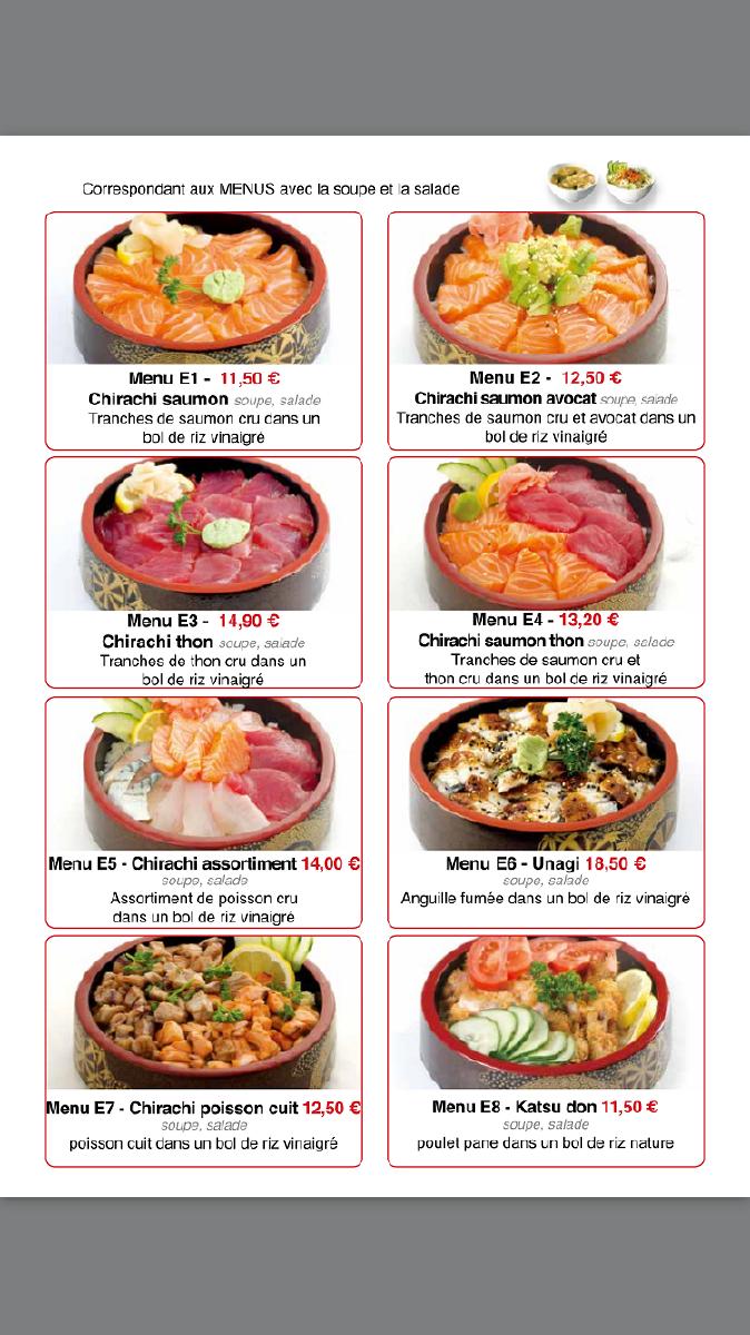 Menu at Nishi Sushi restaurant, Levallois-Perret