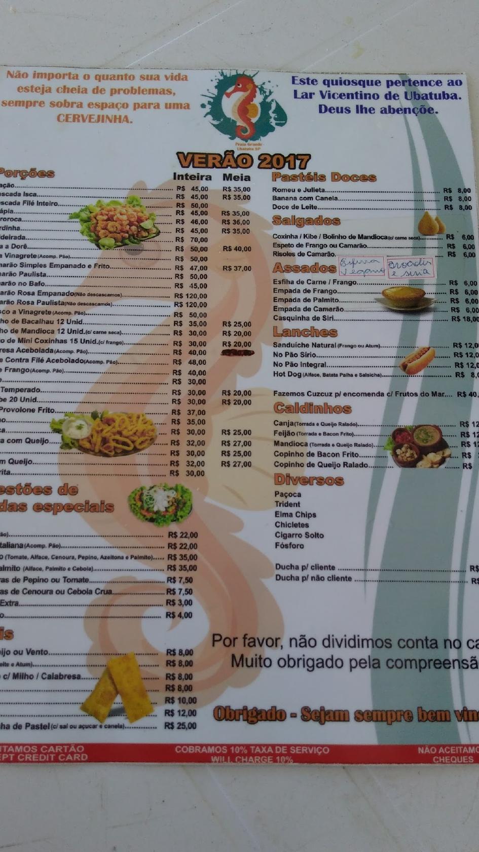 Menu em Quiosque Perola do Mar restaurante, Ubatuba