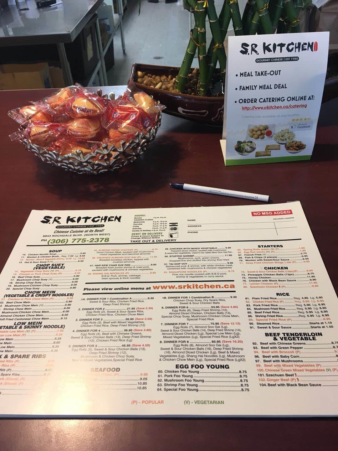 Menu at S R Kitchen restaurant, Regina, Rochdale Blvd