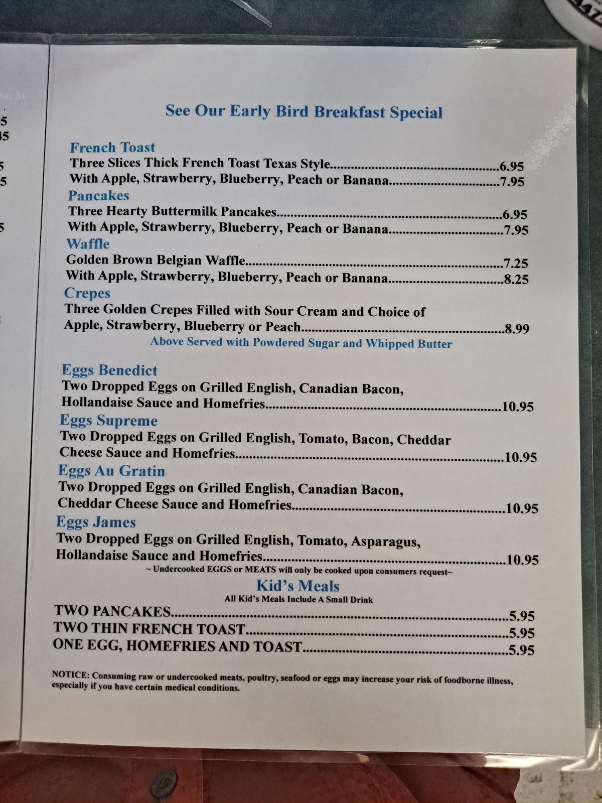 Menu at Sammy J's Boston's Best Breakfast restaurant, Flagler Beach
