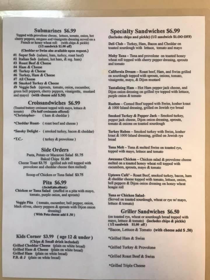 Menu at Tannery Downtown restaurant, Greeneville, 117 E Depot St