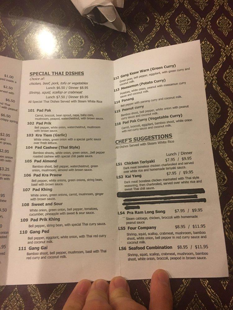 Menu at Thai Place restaurant, Southgate