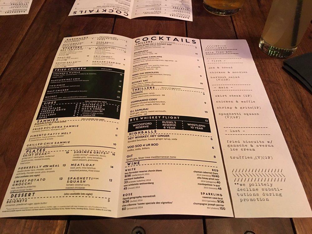 Menu at Thunderbird pub & bar, Indianapolis