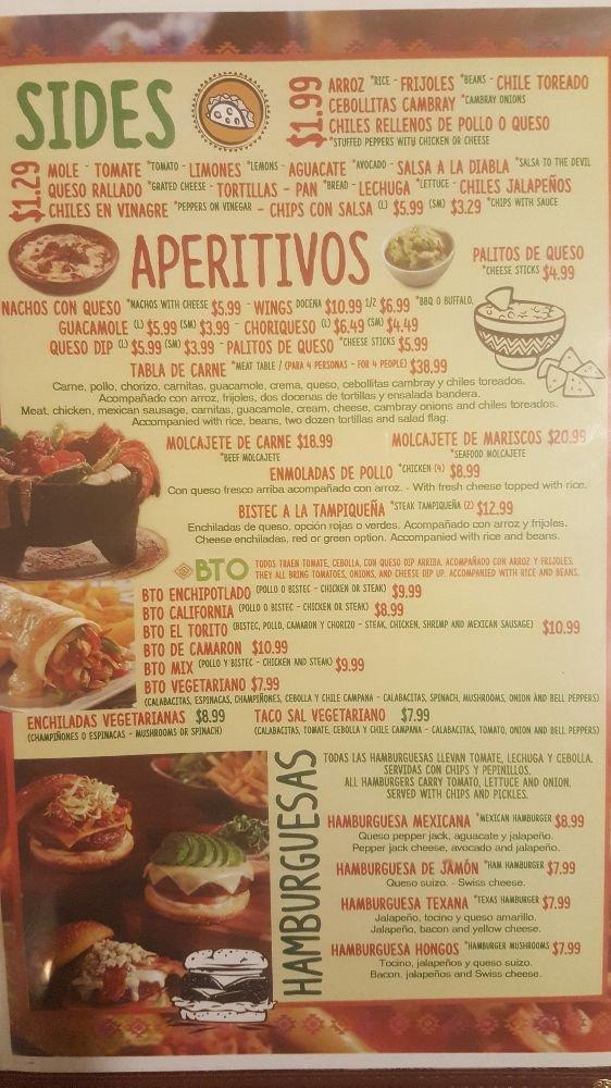 Menu at El Torito Restaurante Mexicano, Lafayette