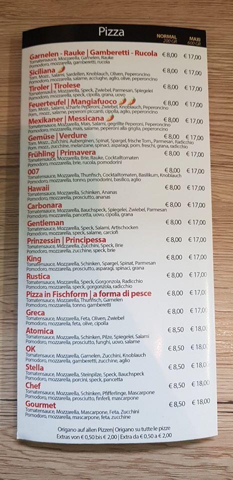 Menu at Pizza Time restaurant, Nals