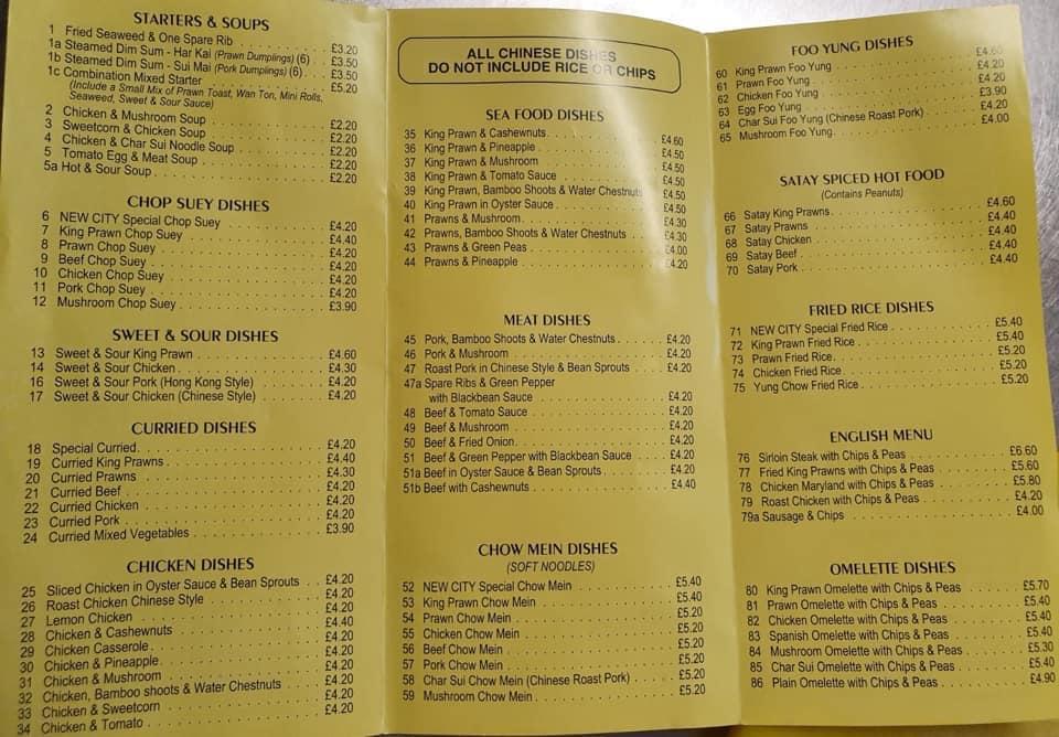 Menu at New City fast food, Lytham Saint Annes