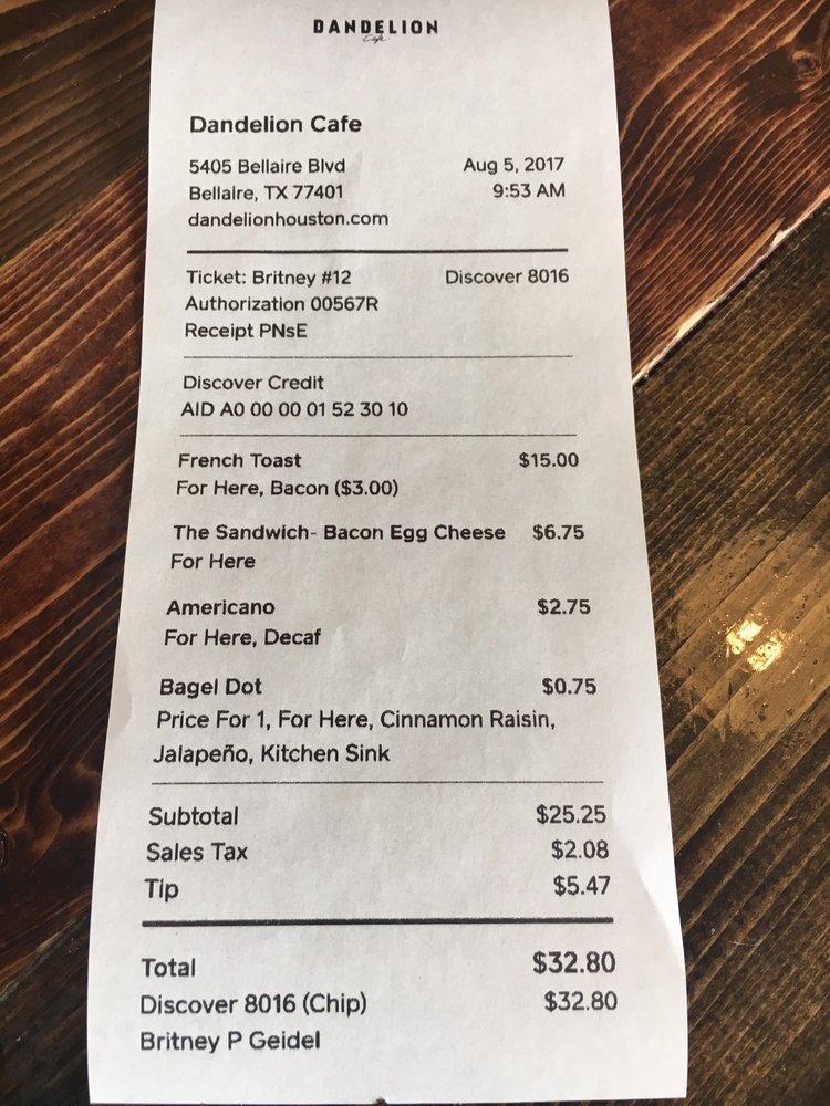 Menu at Dandelion Cafe, Bellaire, Bellaire Blvd