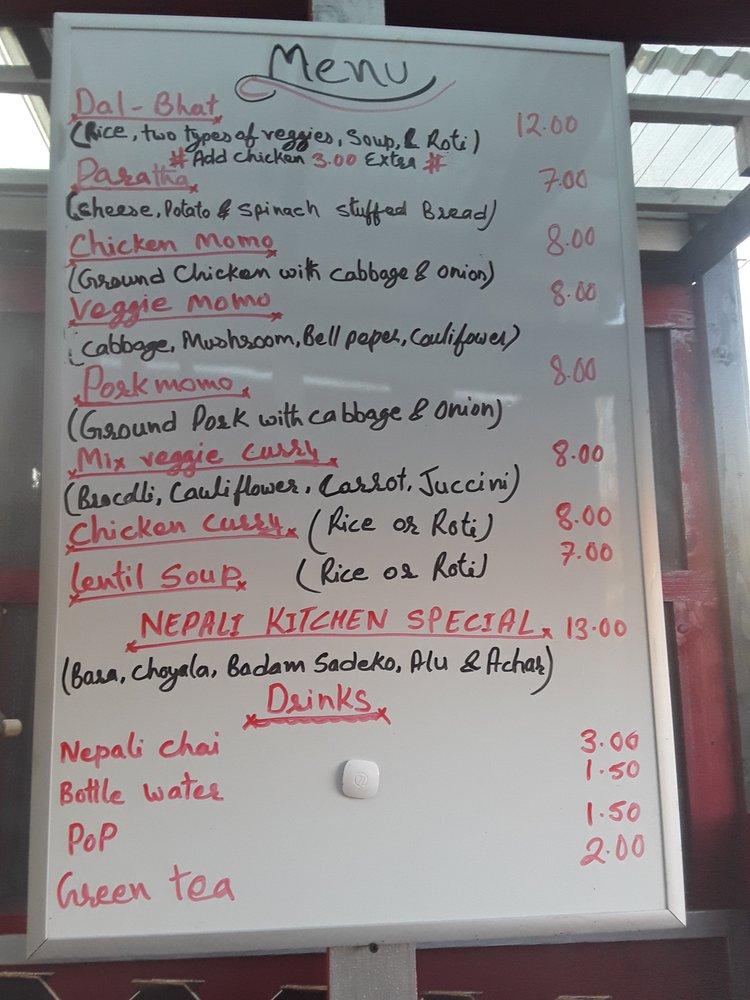 Menu at Nepali kitchen and chai garden restaurant, Portland