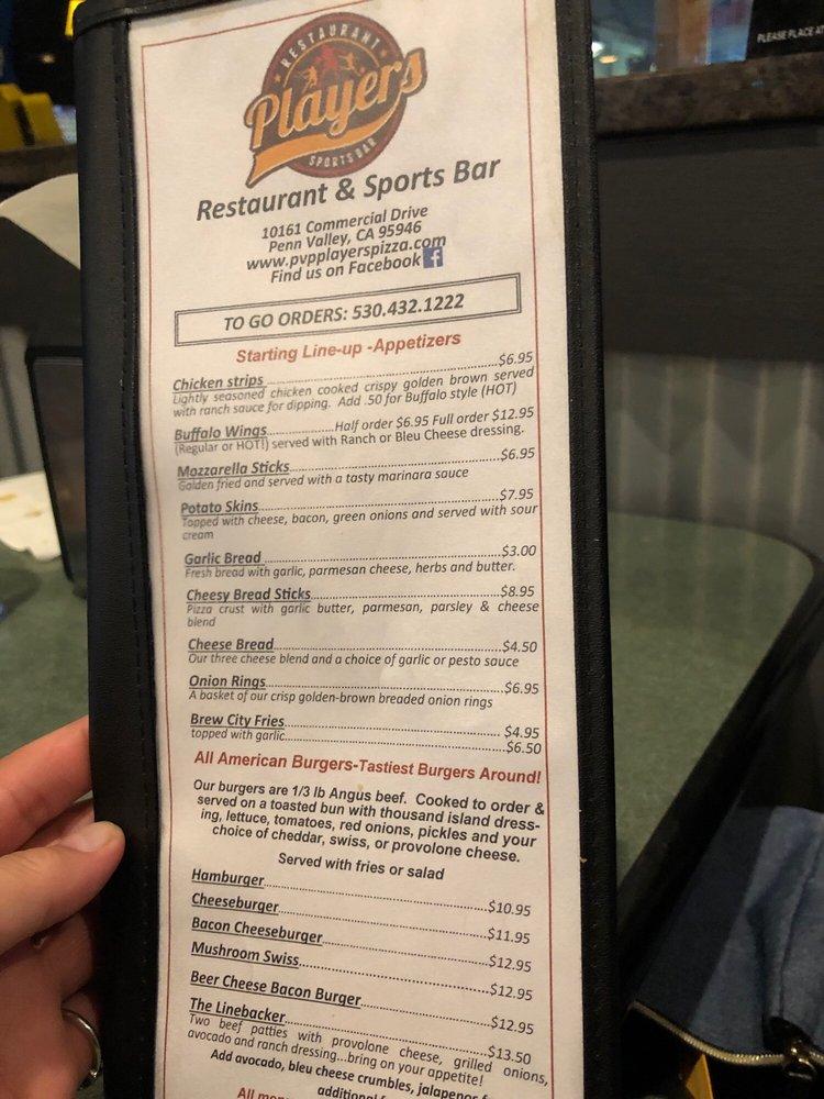 Menu at Players Restaurant and Sports Bar, Penn Valley