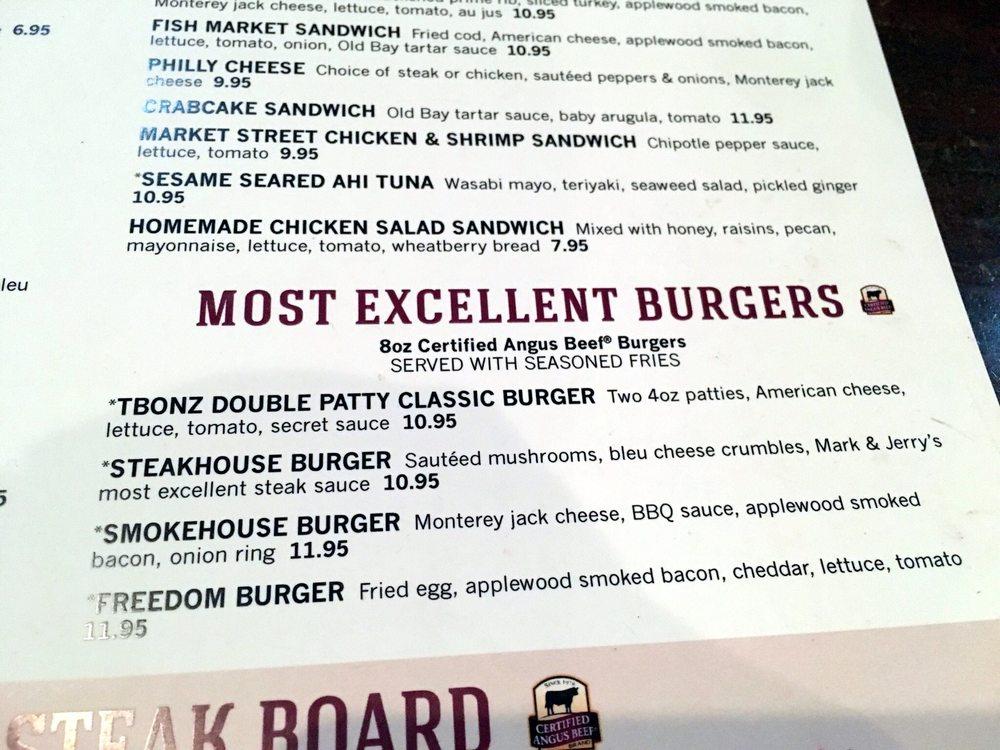 Menu at TBonz Gill & Grill steakhouse, Myrtle Beach, Seaboard St
