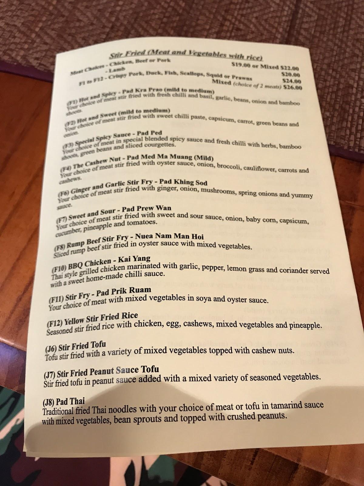 Menu at Thai Royal Restaurant Matamata, Matamata