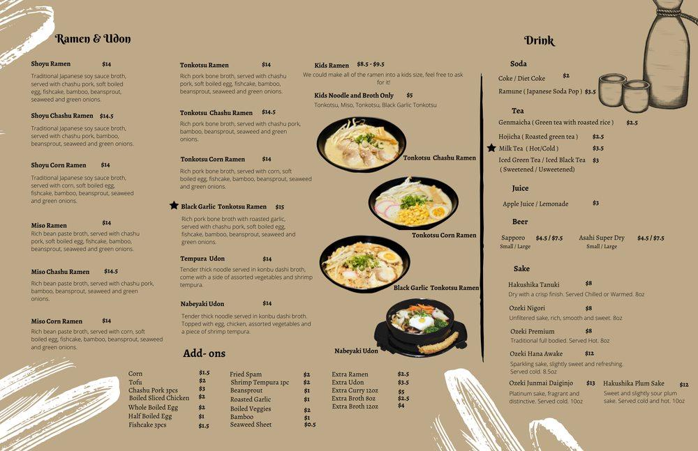 Menu at Cube Ramen and Asian Cuisine restaurant, Lacey