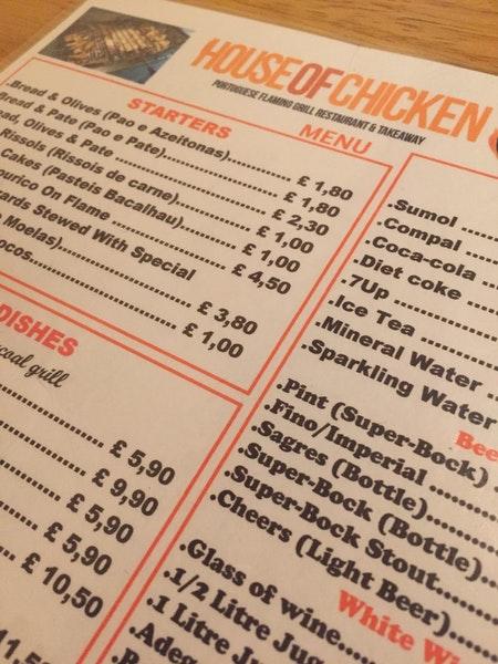 Menu at House Of Chicken restaurant, Milton Keynes