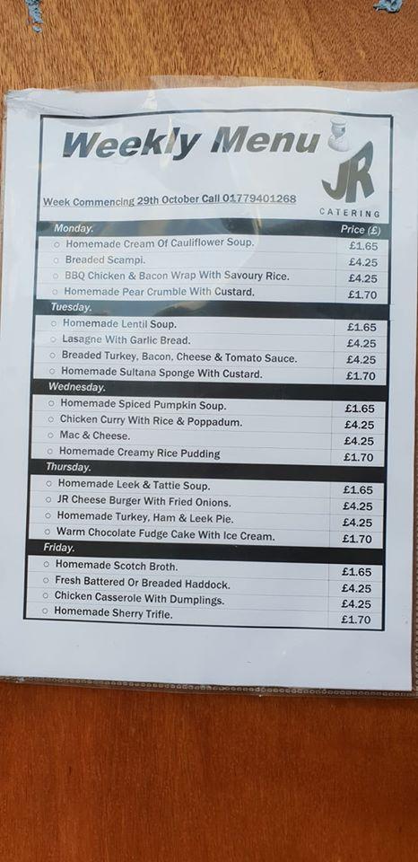 Menu at JR Catering restaurant, Peterhead