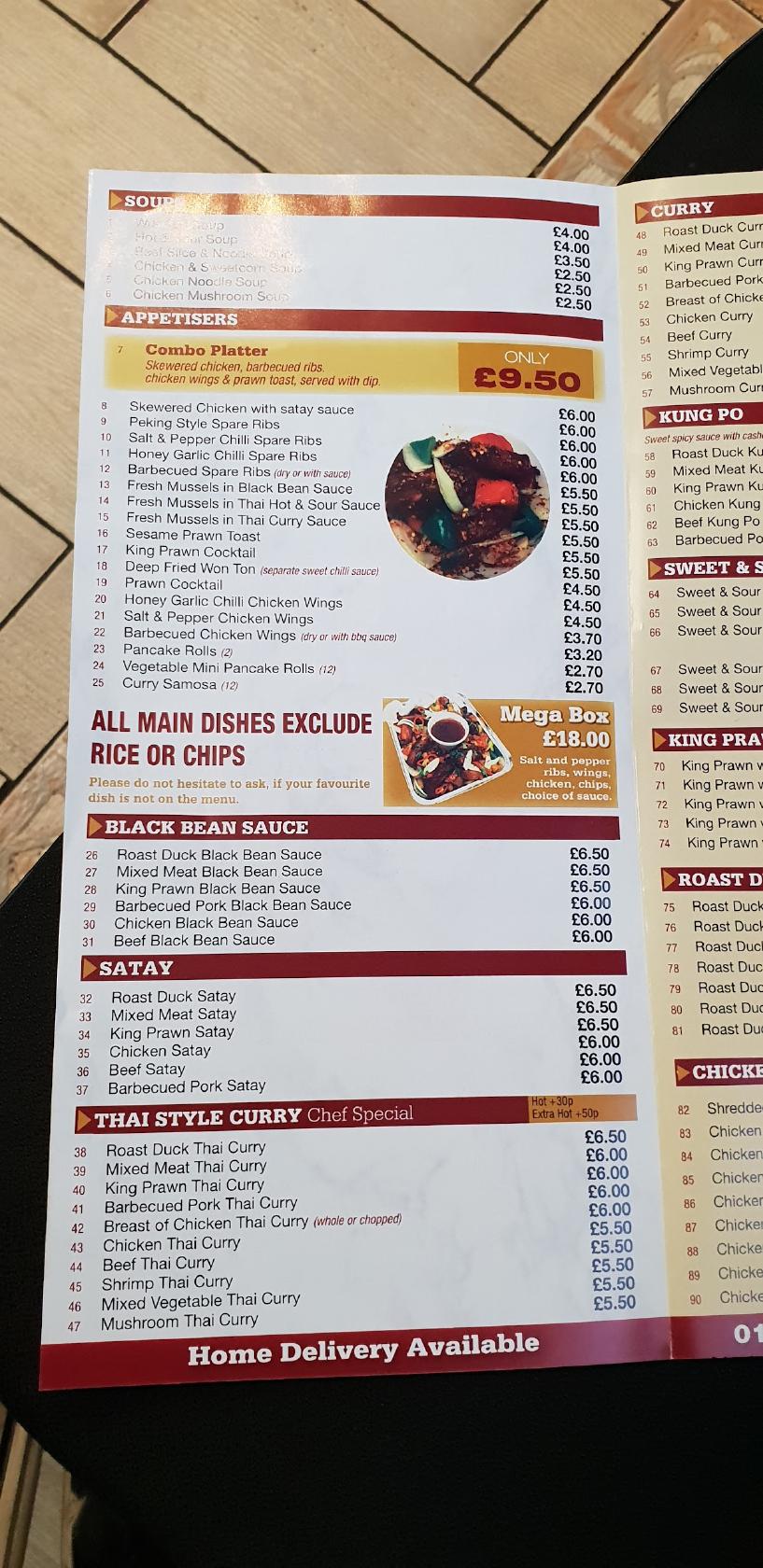 Menu at Jimmy Wan's fast food, East Kilbride