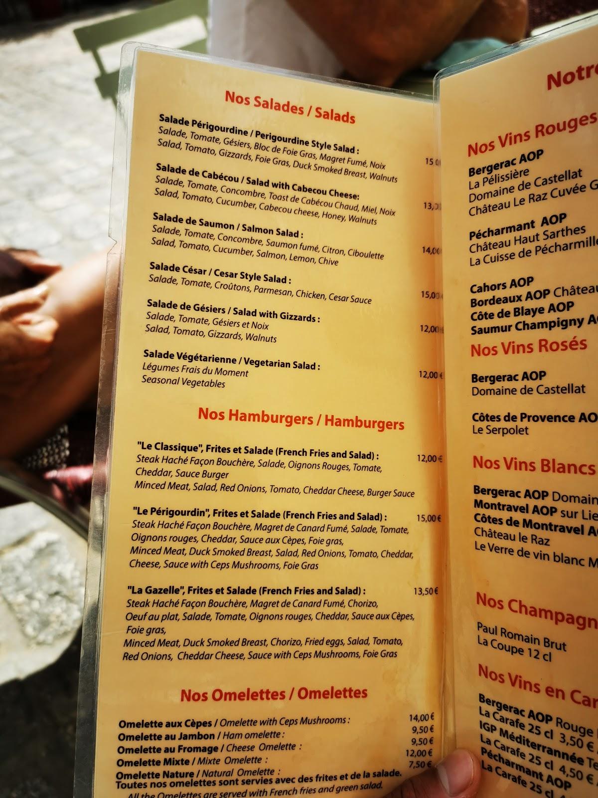 Menu at L'Oeil de la Gazelle restaurant, Sarlat-la-Canéda