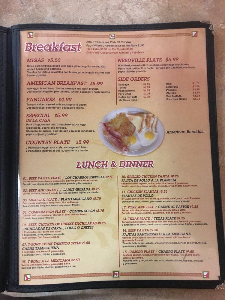 Menu at Los Charros Mexican Restaurant, Needville, Main St