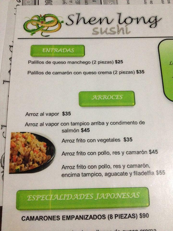 Menu at Sushi shen long restaurant, Monterrey