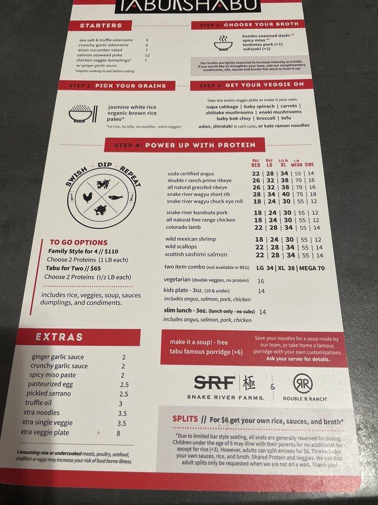 Menu at Tabu Shabu, Orange restaurant, Orange