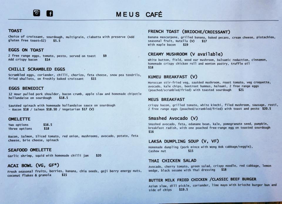 Menu at THE MEUS CAFE, Kumeu
