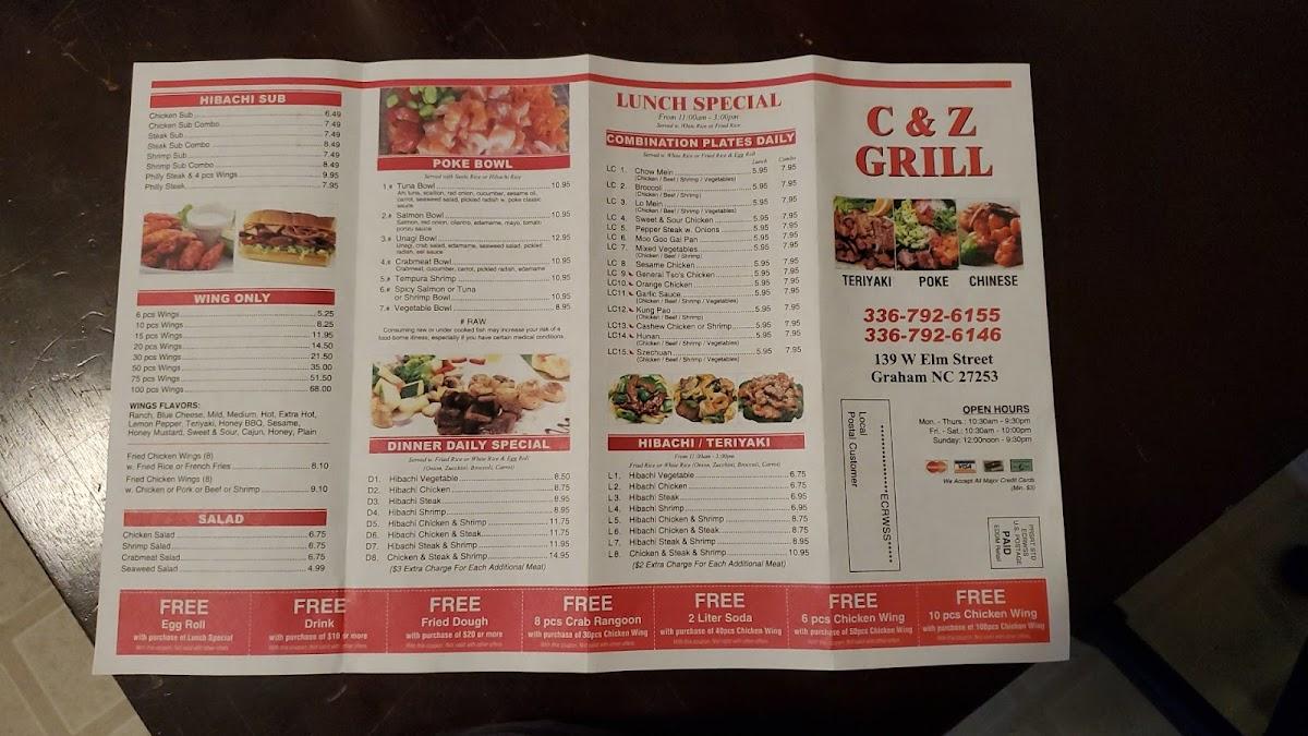 Menu at C & Z Grill restaurant, Graham