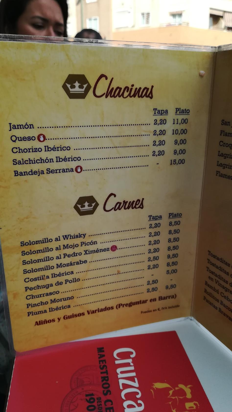 Menu at "ER" TAPEO pub & bar, Seville, Av. Alcalde Manuel del Valle