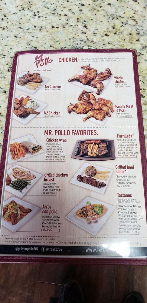 Menu at Mr. Pollo Gourmet Chicken restaurant, Charlotte