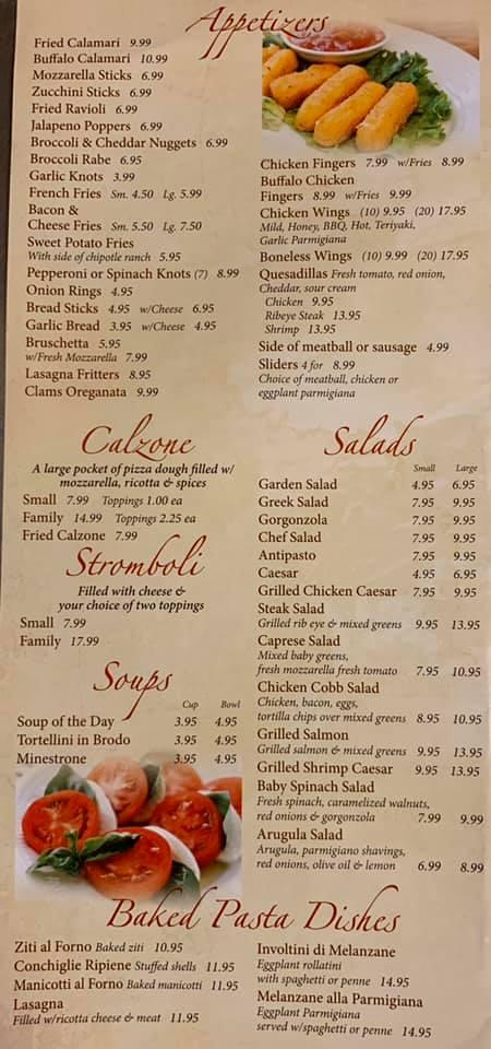 Menu at Pasquale's pizzeria, Wallkill