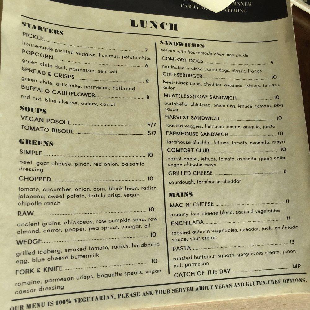 Menu at The Acre restaurant, Albuquerque