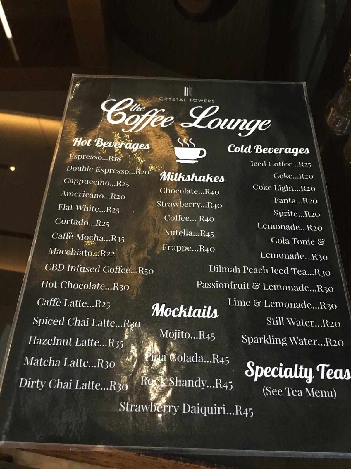 Menu at The Coffee Lounge desserts, Cape Town