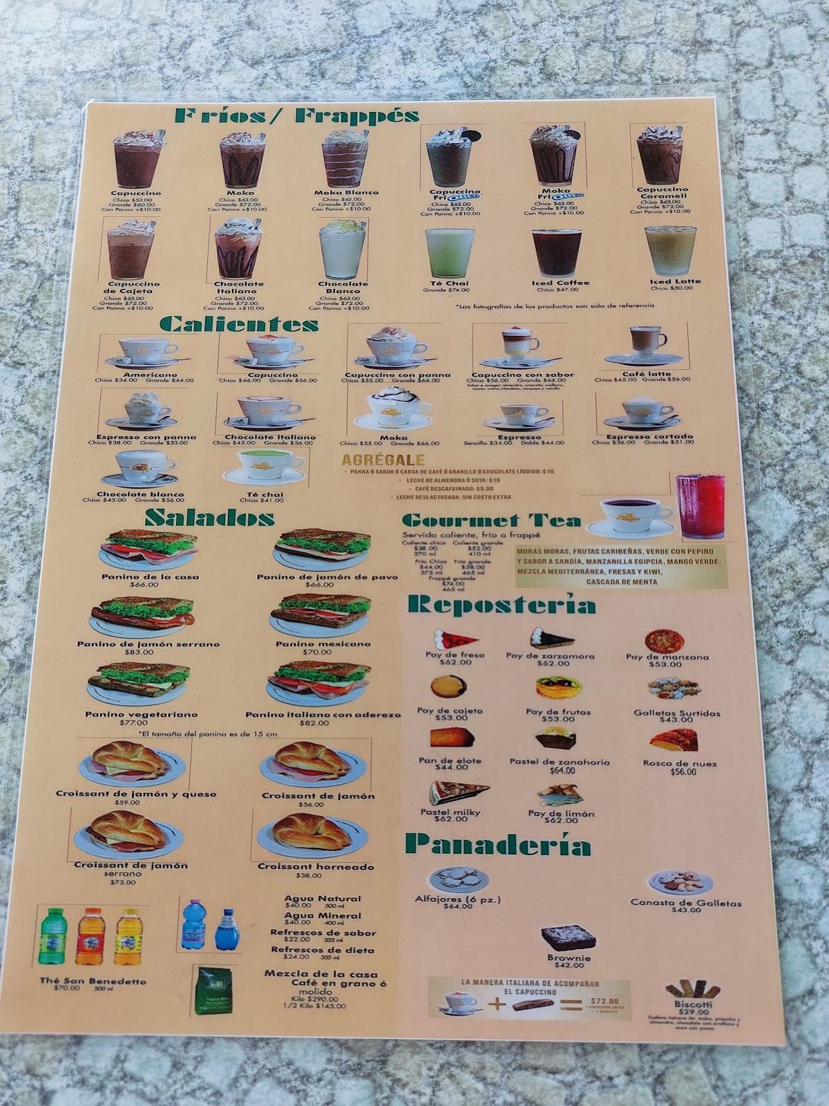 Menu at The Italian Coffee Company cafe, Xalapa, C. Salvador Díaz Mirón 28