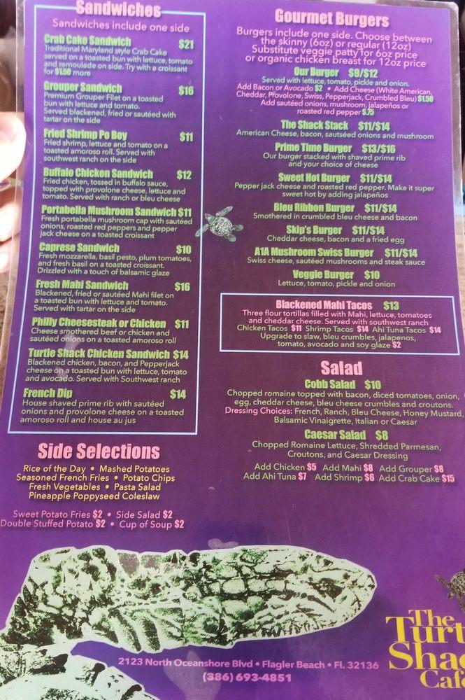 Menu at Turtle Shack Cafe, Flagler Beach