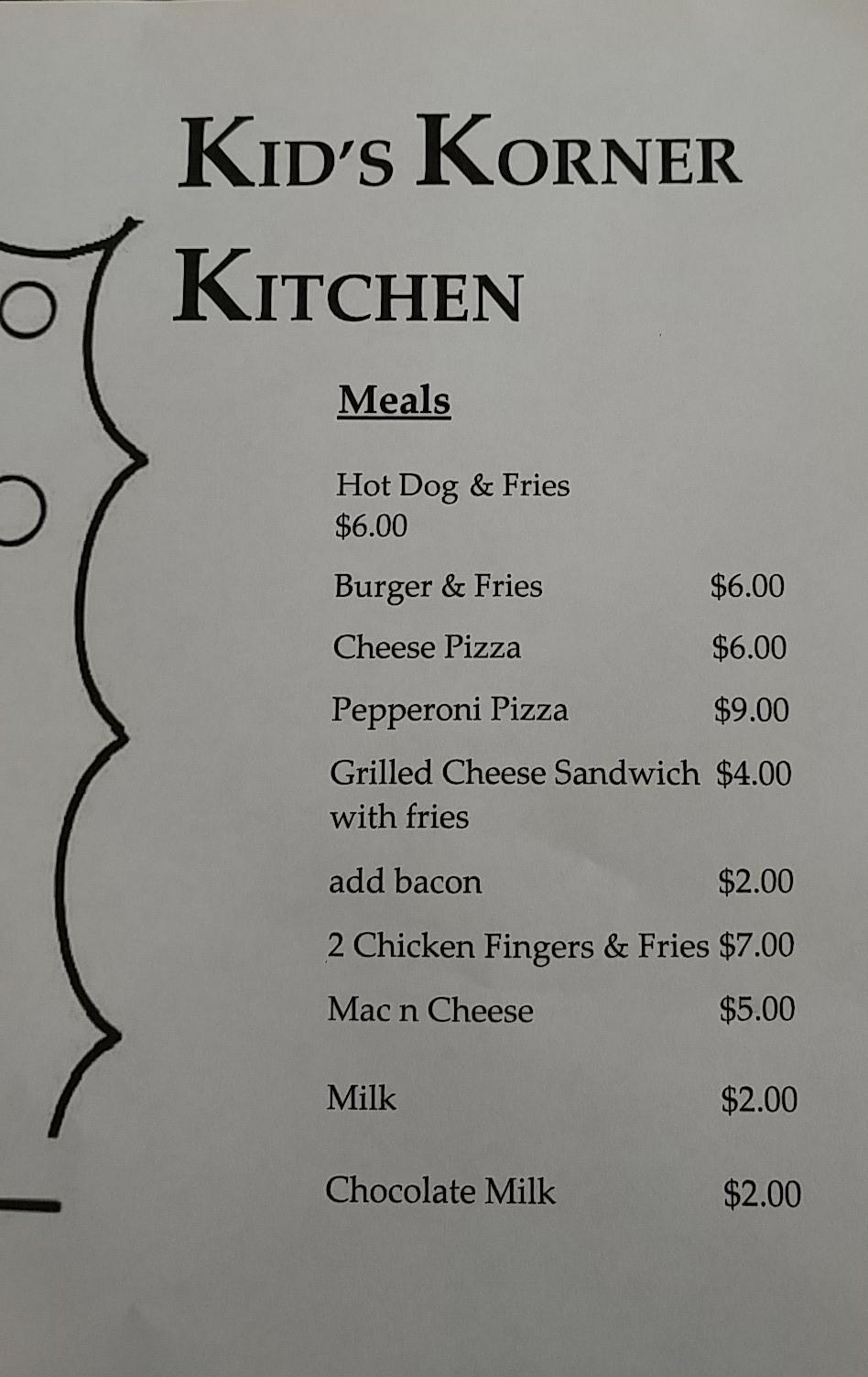 Menu at Bragg's Korner Kitchen restaurant, Bragg Creek
