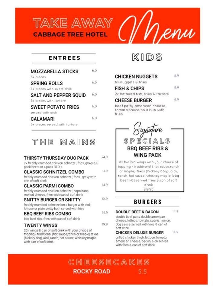 Menu at Cabbage Tree Hotel pub & bar, Fairy Meadow