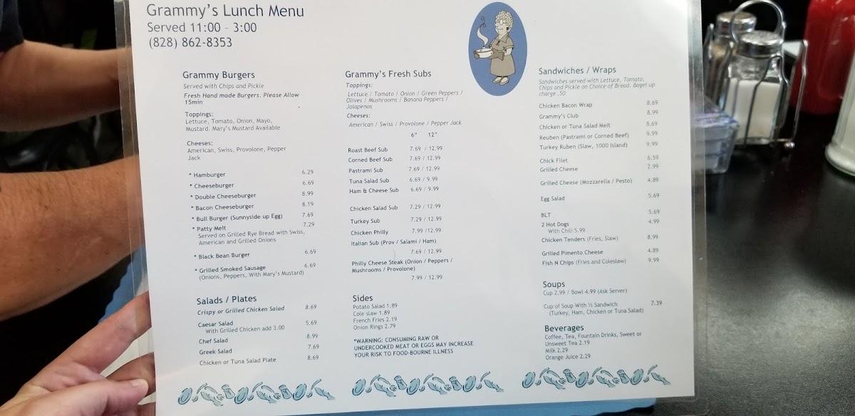 Menu at Grammy's Restaurant, Brevard