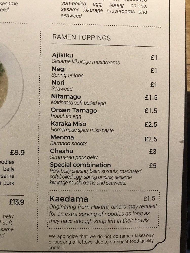 Menu at Ippudo Villiers Street restaurant, London, 31A Villiers St