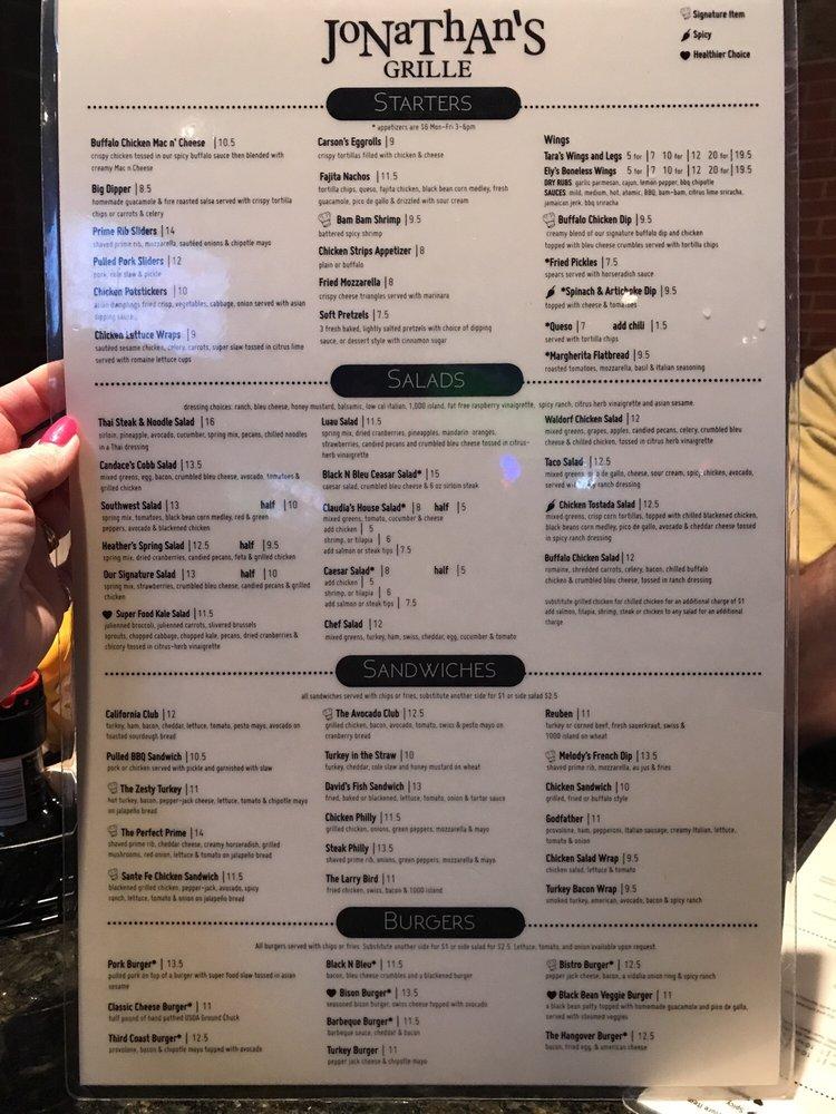Menu at Jonathan's Grille pub & bar, Murfreesboro
