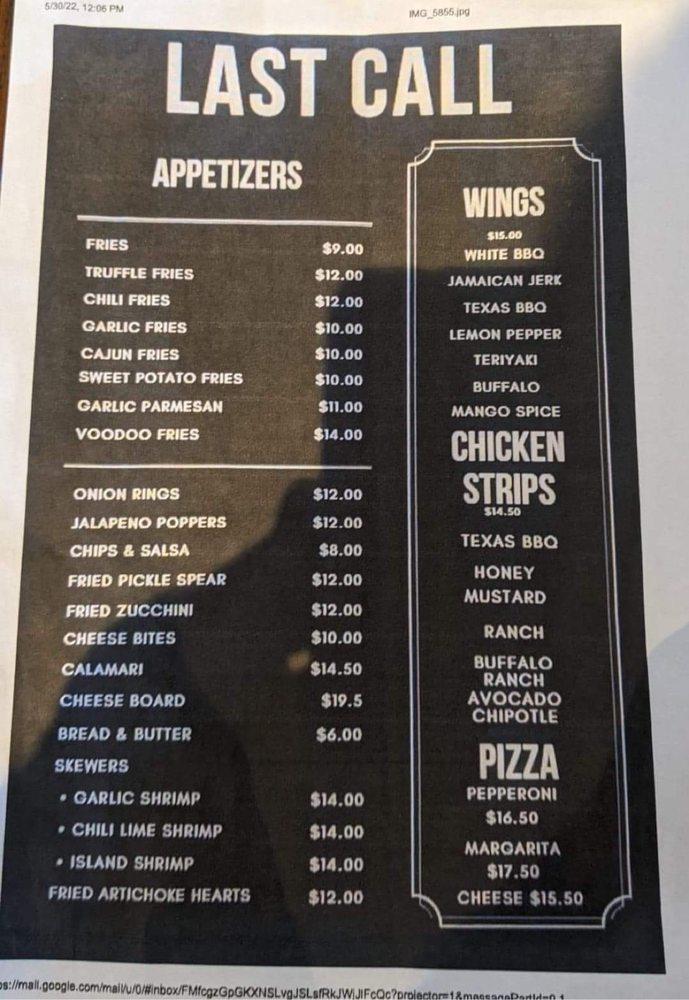 Menu at The Last Call Bar & Grill, Salinas