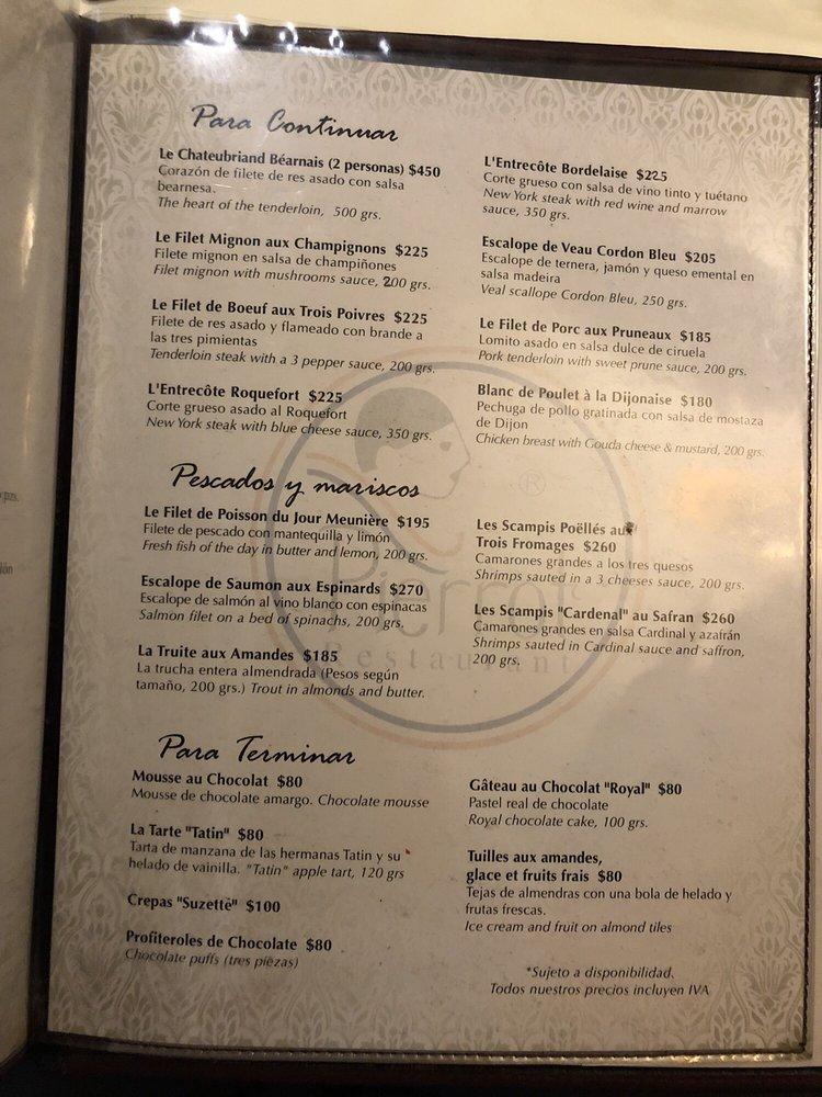 Menu at Restaurant Pierrot, Guadalajara