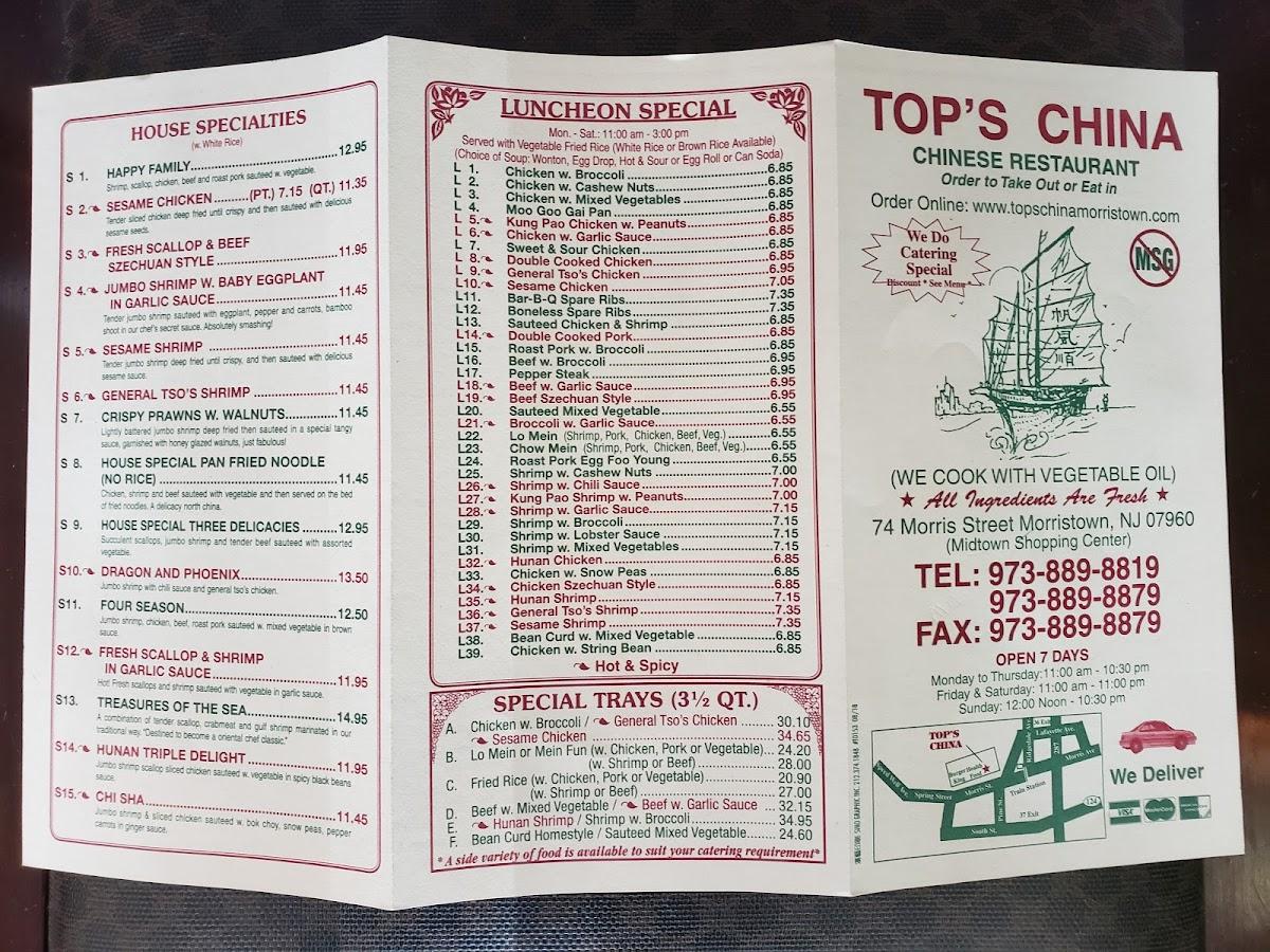 Menu at Top China restaurant, Morristown