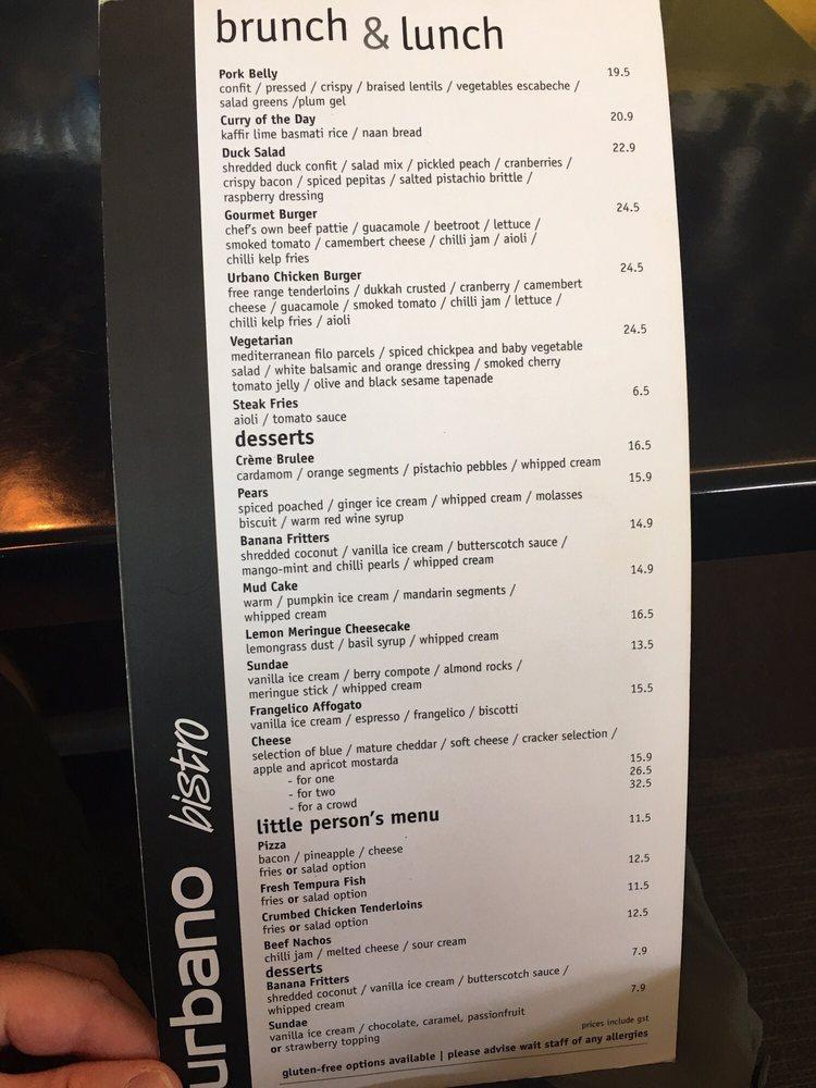 Menu at Urbano Bistro Cafe & Restaurant, Rotorua