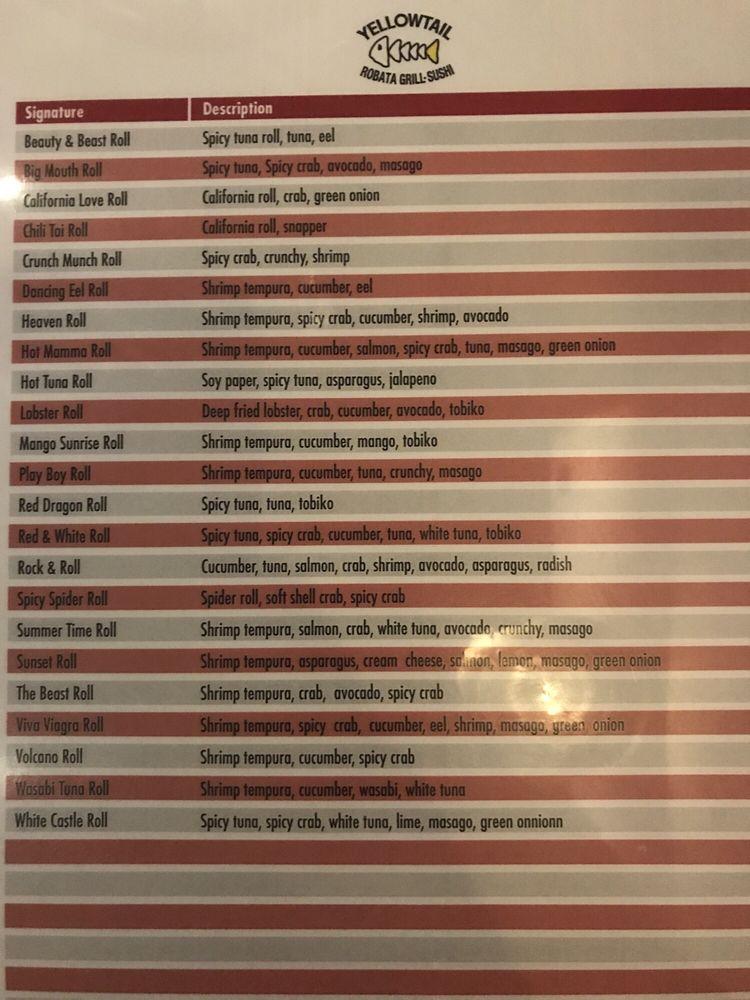 Menu at Yellowtail Robata Grill & Sushi restaurant, Clarksville