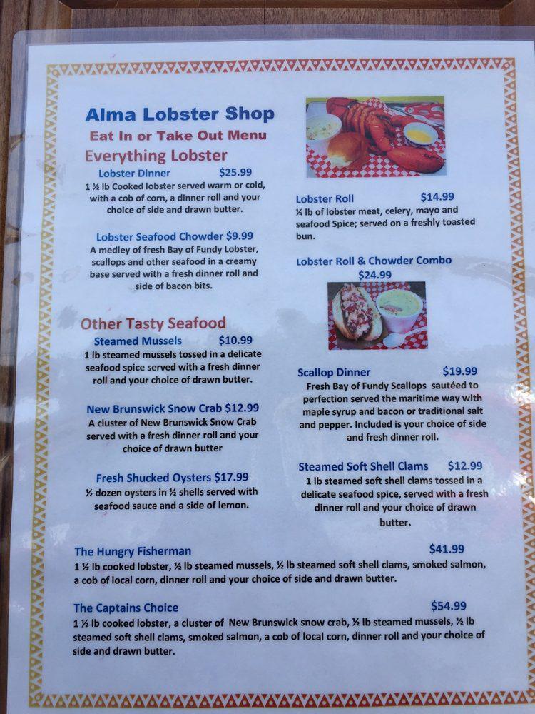 Menu at Alma Lobster Shop restaurant, Alma
