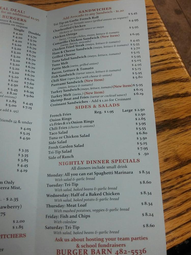 Menu at Burger Barn, Camarillo